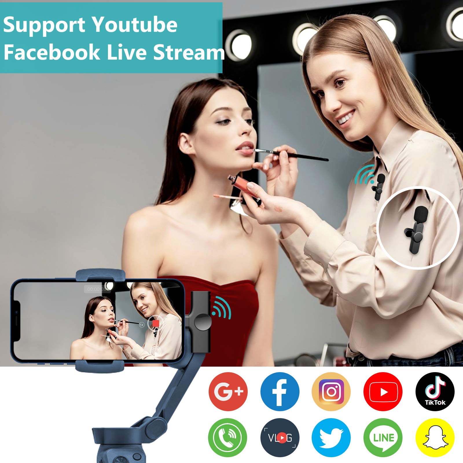 iDiskk 【Plug-Play with 2 Clips】 iPhone iPad Wireless Microphone for Youtubers,Facebook Live Stream,Vloggers,Interview,Auto-syncs Clip-on Lapel Mic for PC (NO APP or Bluetooth is Needed)
