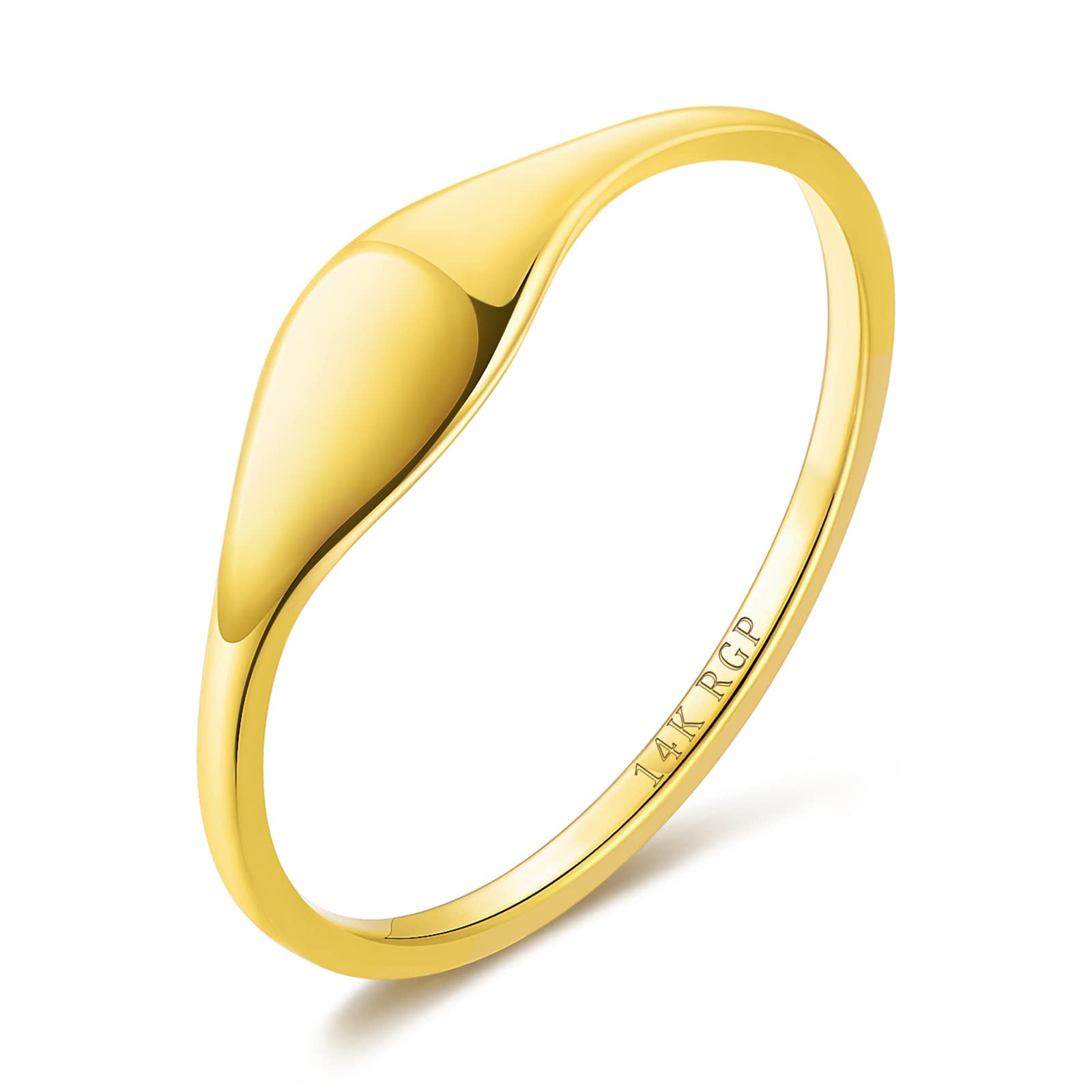 Kainier 1mm 14K Gold Plated Rings Stackable Arc Slim Signet Rings Thin Plain Statement Band for Women Pointer Finger Classic Ring Comfort Fit Size 5 to 10