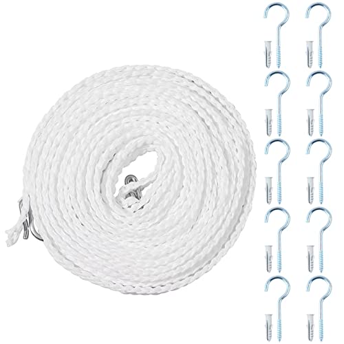 Windproof Clothesline,Travel Clothesline, Camping Clothesline, Durable Travel Clothes Line Rope, Portable Clothes Drying Line, Suitable for Outdoor and Indoor(White)