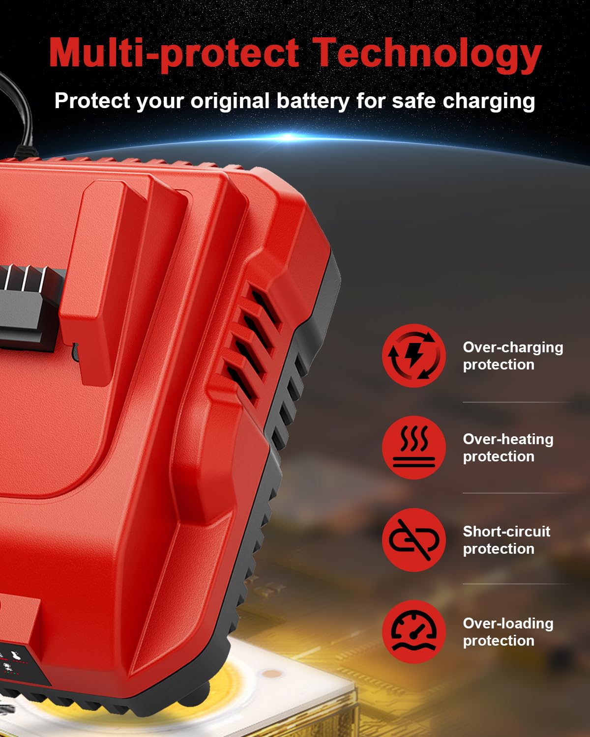 TOMORTOOL 2-Pack 18V 6.5Ah Replacement for Milwaukee M-18 Battery and 1 Charger(red)