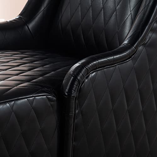 Yoluckea High Back Dining Chair, Retro Wing Back King Throne Chair Head Chairs for Dining Table, PU Leather Upholstered Accent Side Chair for Living Room Dining Room Bedroom, Black