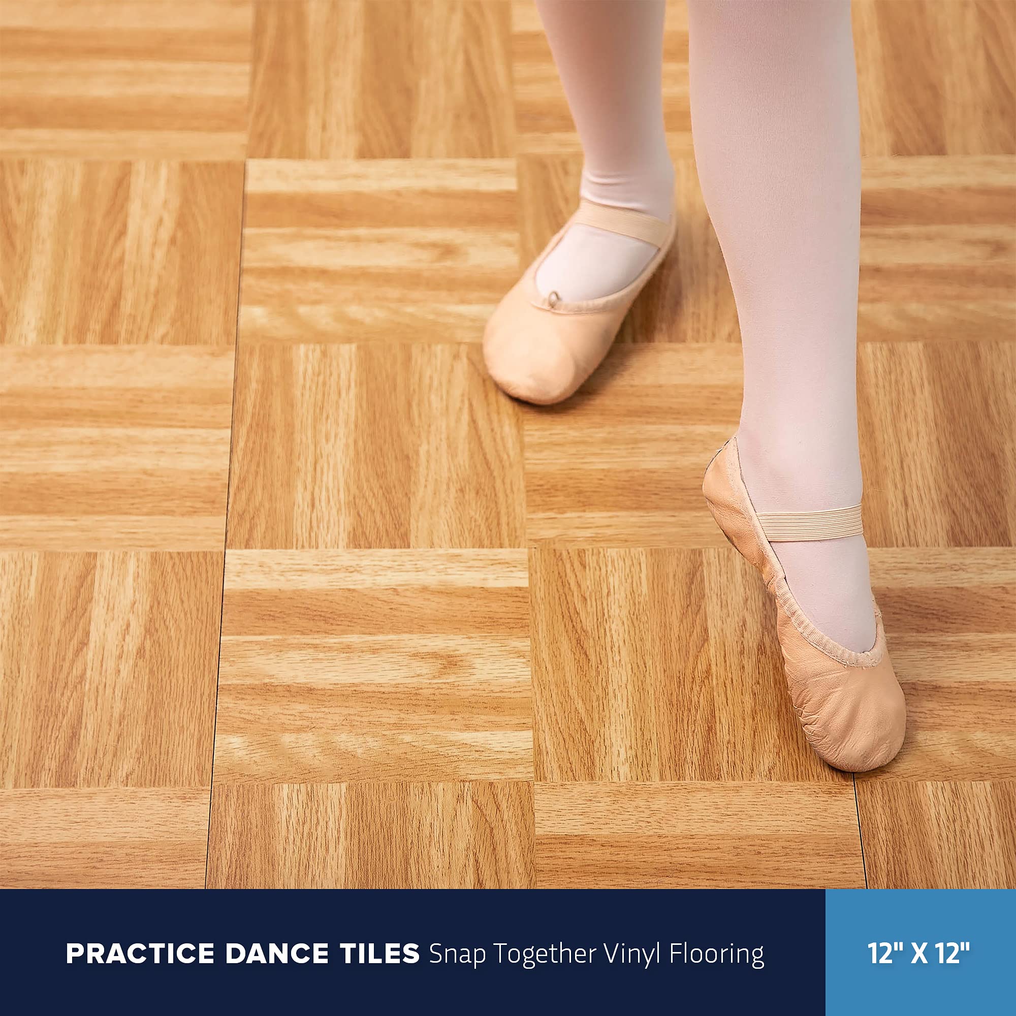 IncStores 3/8" Thick Snap Together Dance Flooring Tiles | 12βx12β Printed Vinyl Dance Floor Tiles for Practice & Performance | Beachwood | 52 Tile Pack