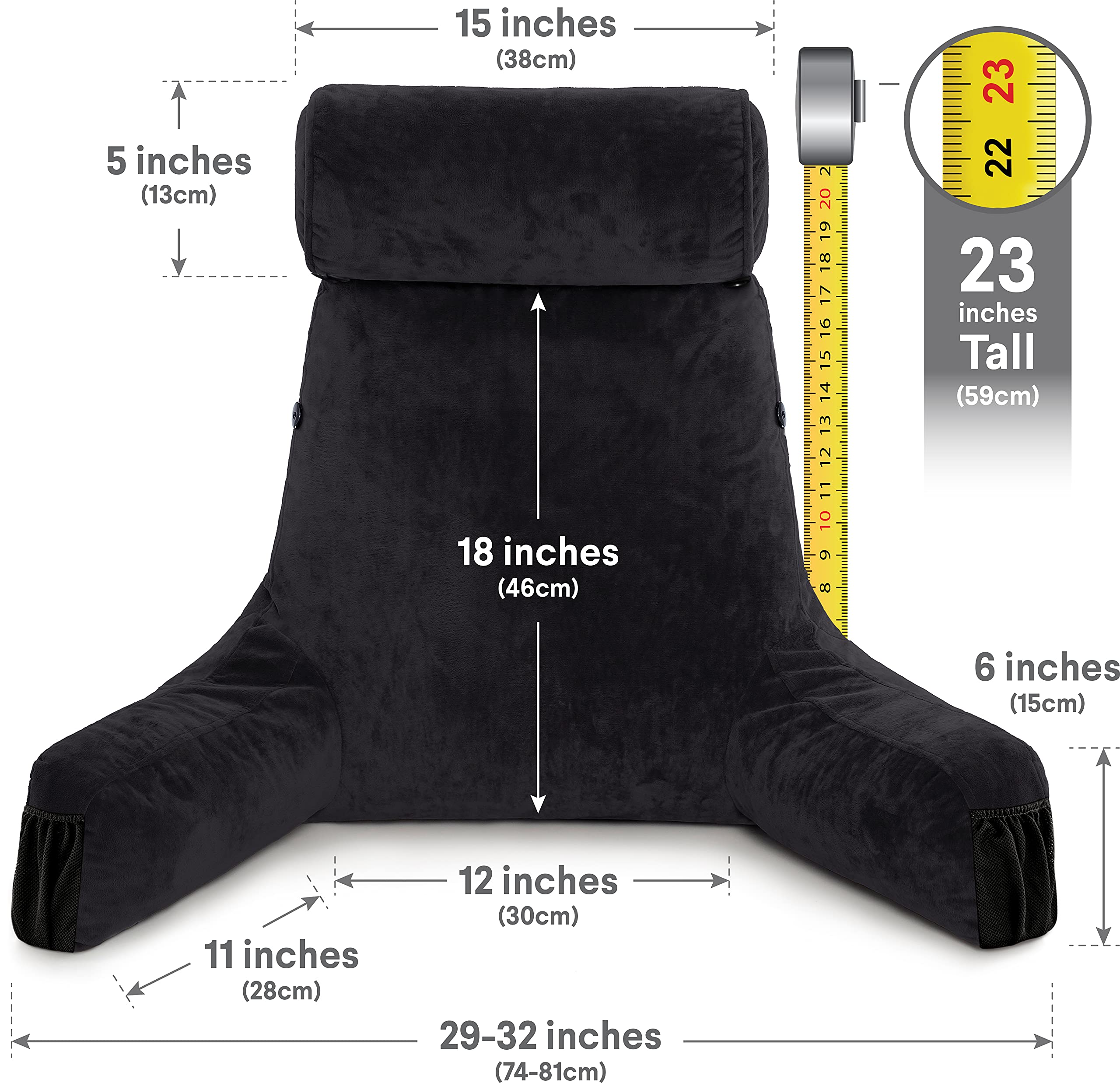 Husband Pillow Combo - Backrest Pillow with Arms : Medium Black & Lap Desk Bed Tray : Black - Memory Foam Reading Pillows for Bed w/Removable Neck Roll & Laptop Bed Tray Table