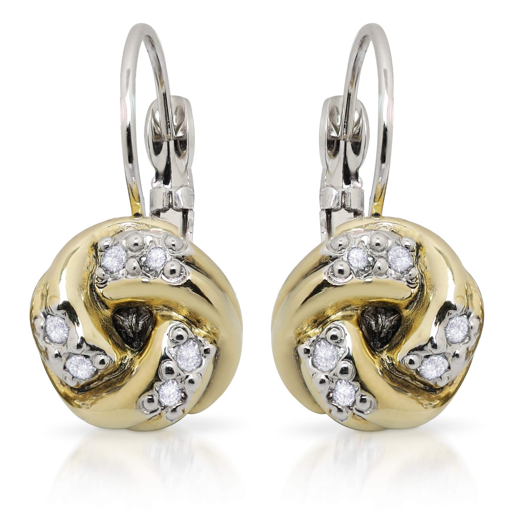 John Medeiros Knot Design Earrings with Clear CZ Stones,Made in America
