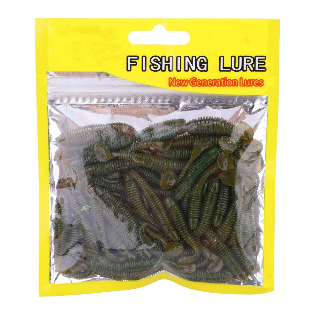 Jadeshay Anchor Box, 50PCS 5cm Soft Fishing Lures Kit T-Tail Grub Worm Baits Fish Tackle Accessory (Color : Black)