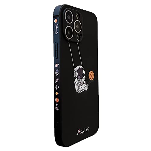 Yonds Queen for iPhone 13 mini Cute Case, Cool Cartoon Swing Astronaut Planet Moon Design Stylish Soft TPU Bumper Shockproof Anti-Slip Protector Case (iPhone 13 mini, Black Planet)