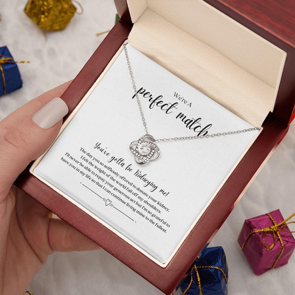 Kidney Donor Thank You Necklace with Message Card, Kidney Transplant Jewelry Gift Knot Necklace (Gift Box: Standard Two Tone), White Gold