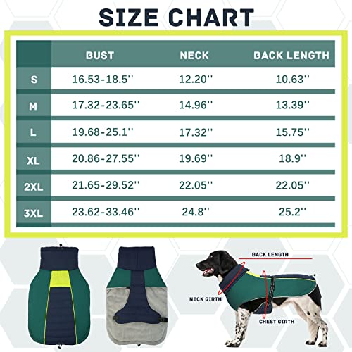 T'CHAQUE Warm Dog Jacket, Cold Weather Coat for Small Medium Large Dogs, Waterproof Reflective Turtleneck Dog Vest, Winter Fleece Dog Outfit with Leash Ring Windproof Adjustable Dog Apparel Clothes