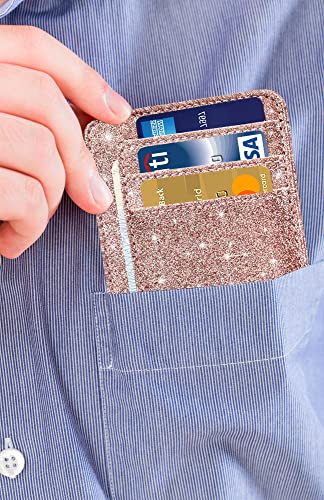 HOTCOOL Card Holder Wallet Front Pocket Minimalist Leather With RFID Blocking Wallet for Men & Women, Glitter Rose