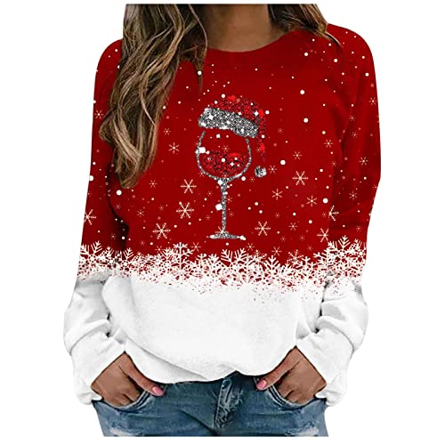 Sweatshirt For Women Plus Size Cute Elk Pattern Blouse Oversized Long Sleeve Tees Relaxed Fit Workout Tops Clothes Outfits