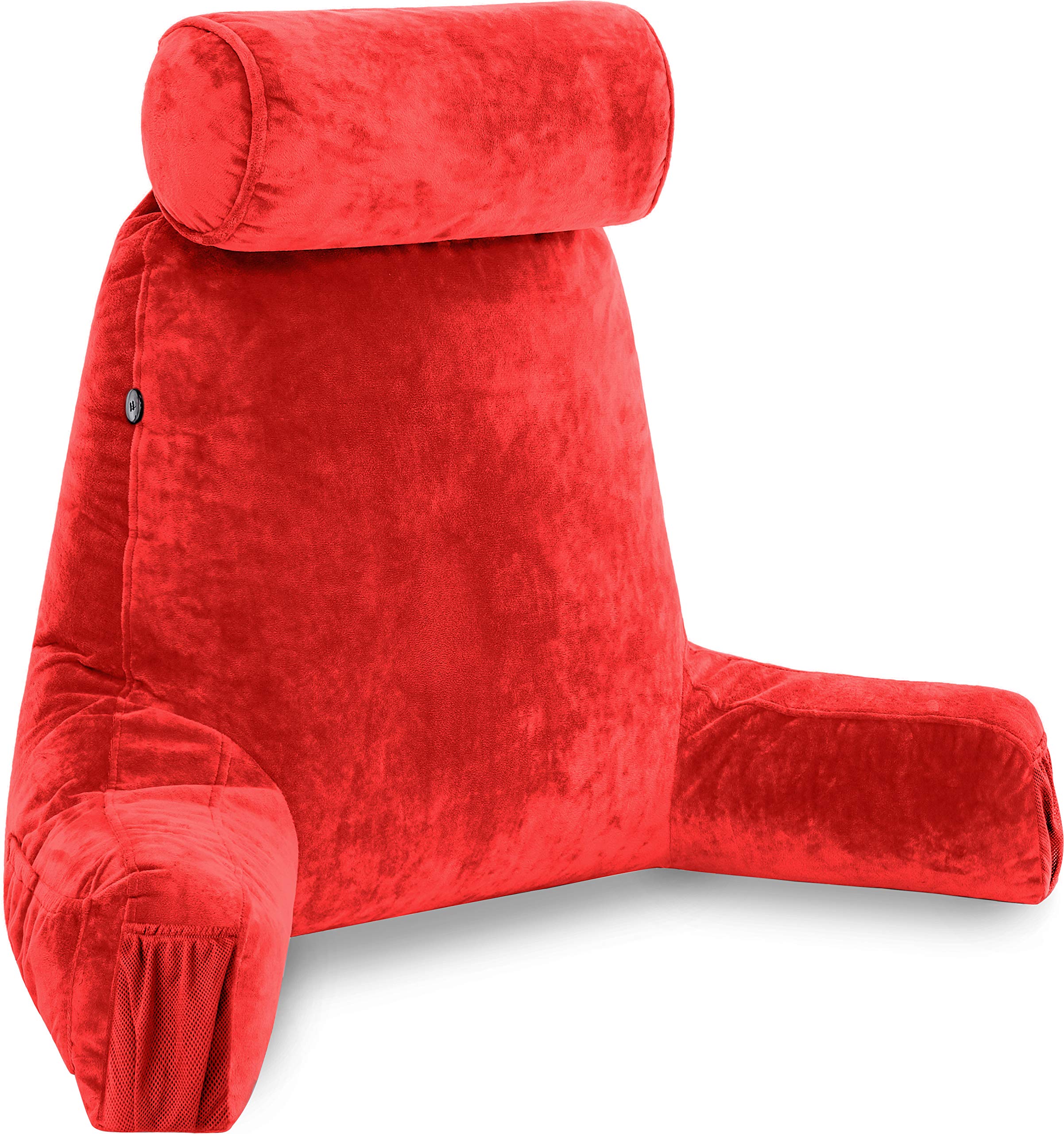 Husband Pillow Combo - Backrest Pillow with Arms : Medium Red & Foldable Laptop Tray : Gray - Memory Foam Reading Pillows for Bed w/Removable Neck Roll & Laptop Bed Tray Table