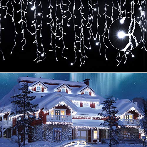 Icicle Lights Outdoor, 19.6FT 306 LED 8 Modes Icicle Christmas Lights with 54 Drops, Icicle String Lights with Remote &Timer, Waterproof Fairy Lights for Indoor Patio Tree House Decor, Pure White