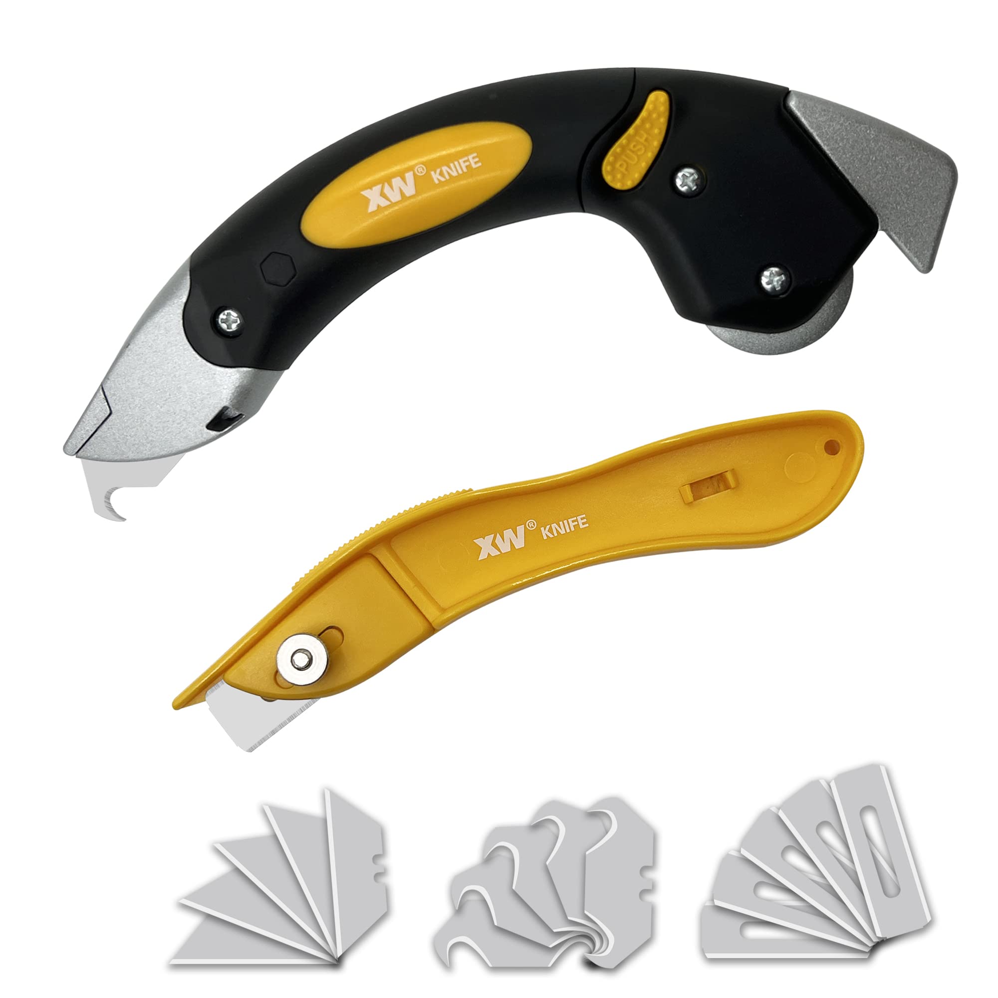 XW Heavy Duty Roller Carpet Knife and Light-weight Carpet Knife,Extra 15 PCS Blades Included, 2-Pack