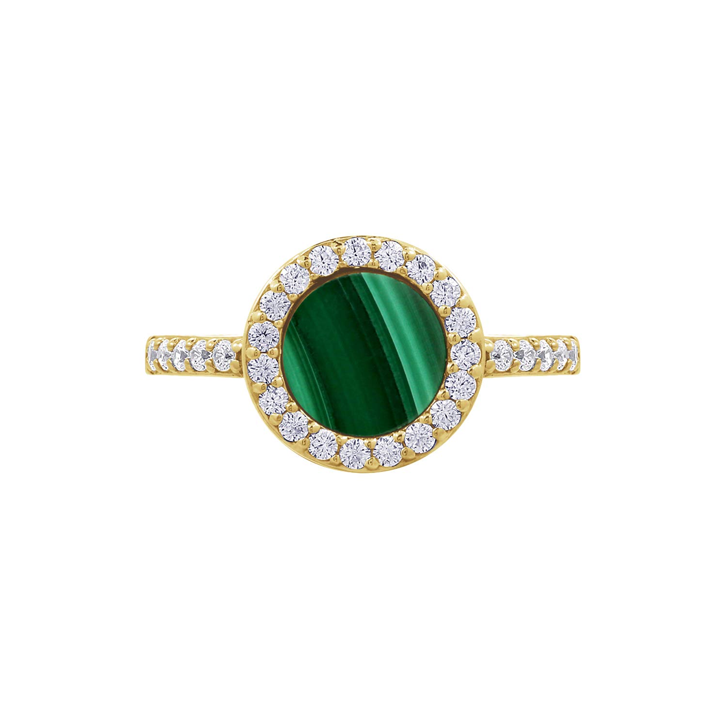 KIERA 14K Yellow Gold Clad Sterling Silver Round Halo Malachite Ring, Size 7