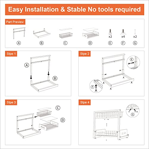Under Sink Organizer,Pull Out Cabinet Organizer 2 Tier Slide Out Sink Shelf Cabinet Organizer and Storage,Adjustable Metal Under Counter Organizers Multi-Use for Under Kitchen Bathroom Organization