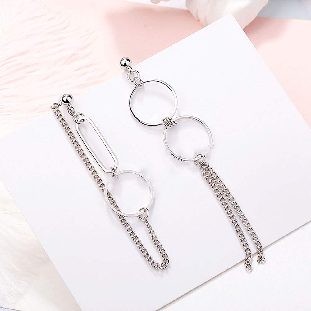HZJCC asymmetric Circle chain drop earrings for women men white gold plated punk hoop earrings Lover Jewelry (silver)