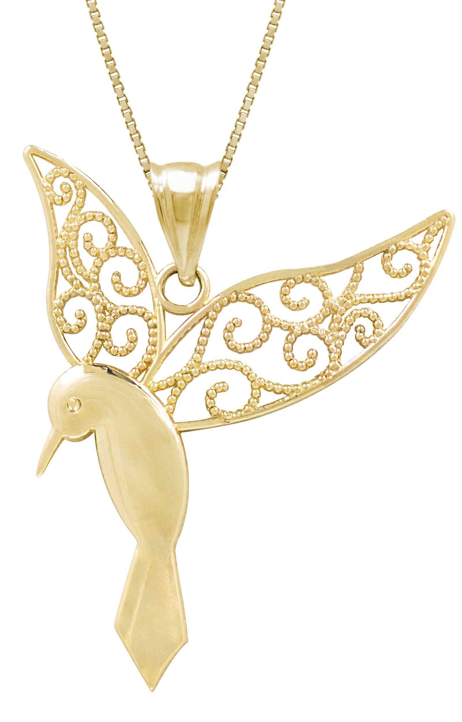 Honolulu Jewelry Company 14k Yellow Gold Humming Bird Necklace Pendant with 18" Box Chain