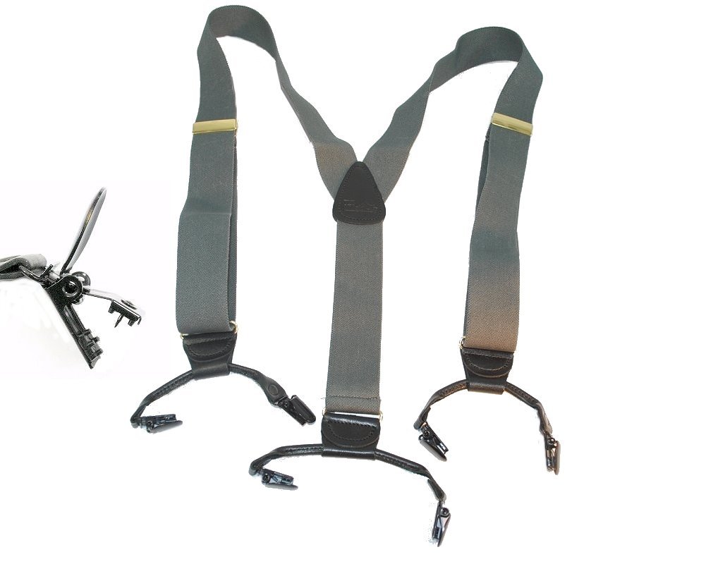 Holdup Brand Casual series Slate Dual Clip Double-Up style Suspenders for Men withNo-SlipĀ® black clips