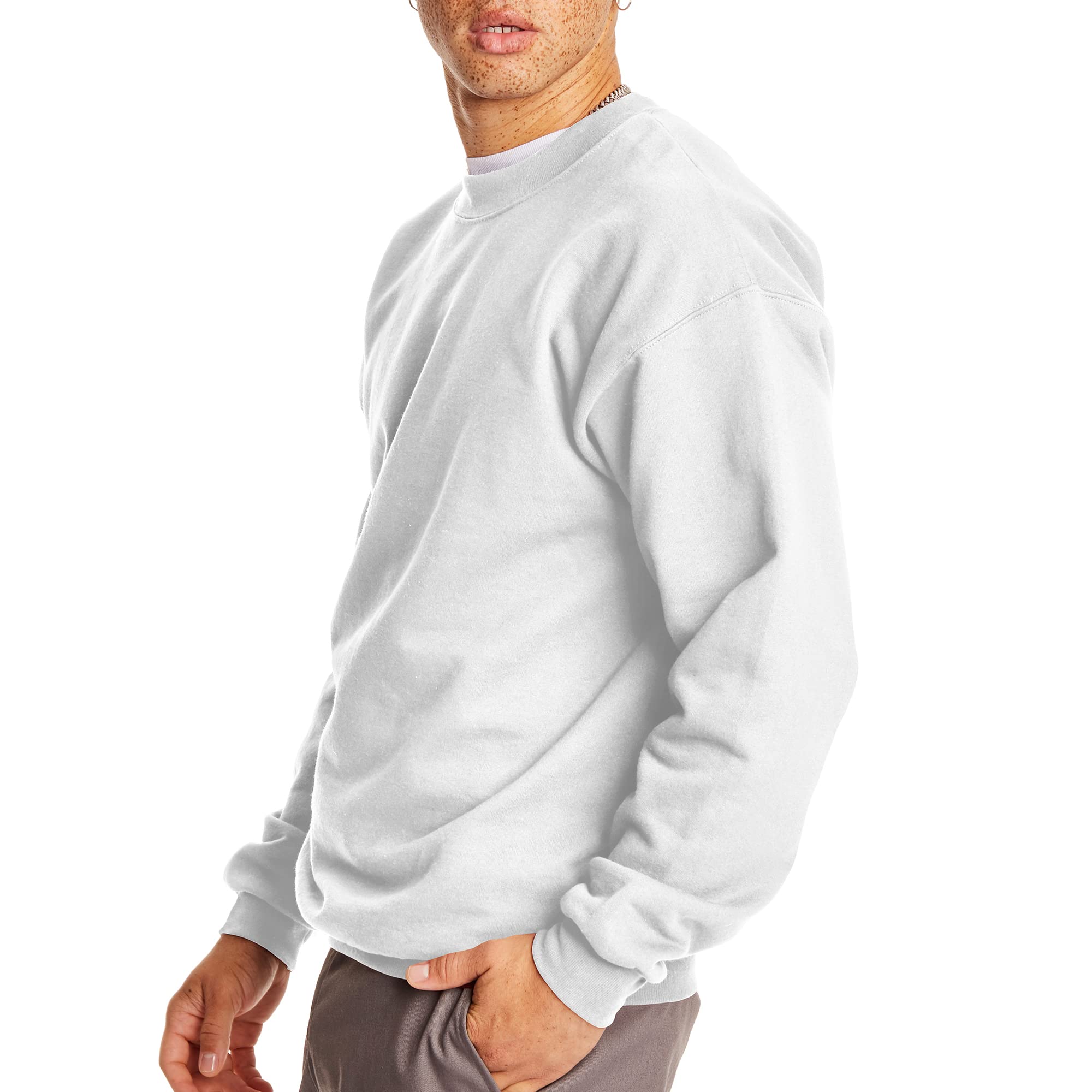 Hanes Mens Sweatshirt, Heavyweight Fleece Crewneck Pullover For, White, Medium US