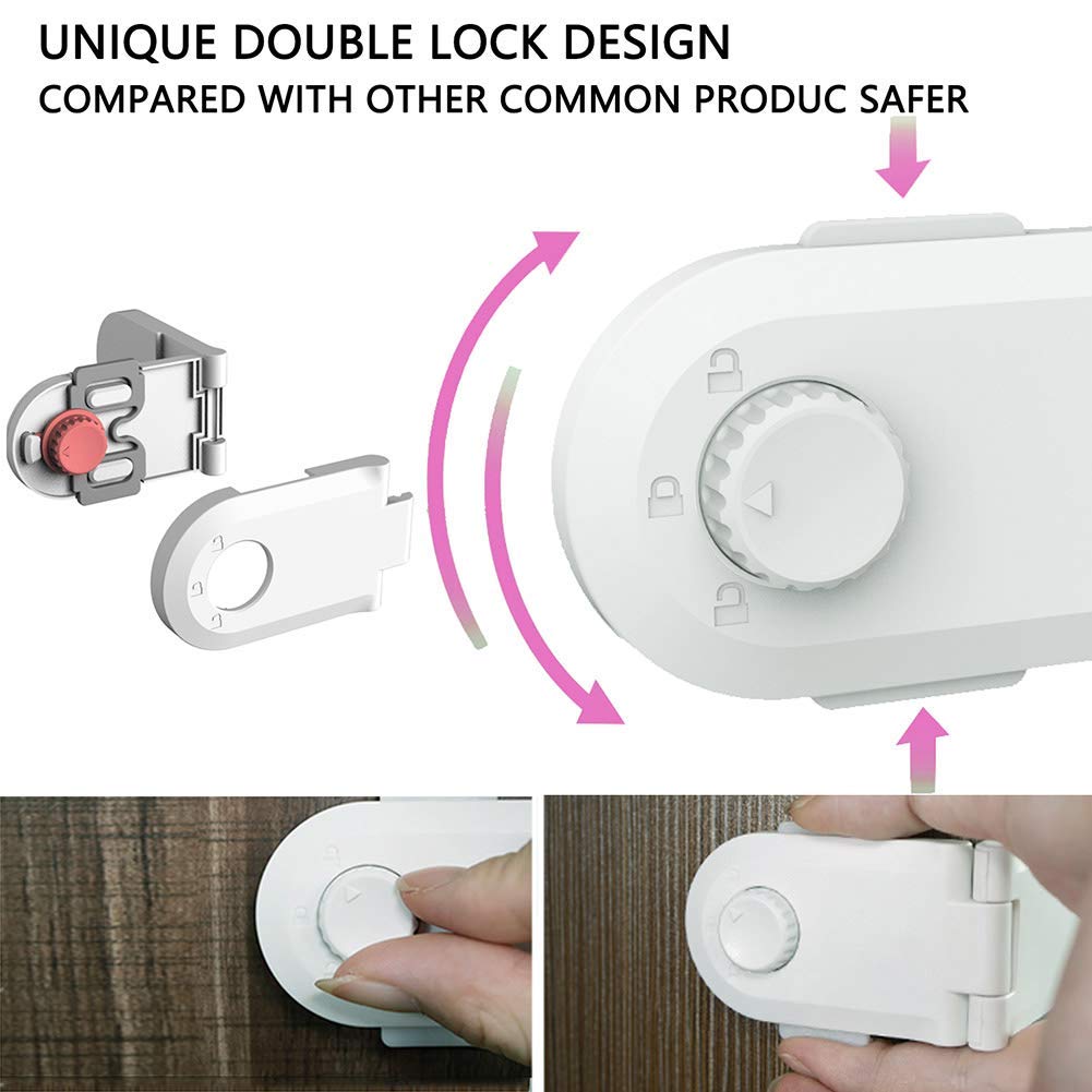 Improved Child Safety Cabinet Locks (2 Pack) - Baby Proofing Oven Door Lock for Drawers, Cupboard, Oven, Fridge, Toilet Seat and More - No Drilling Needed - 3M Adhesive