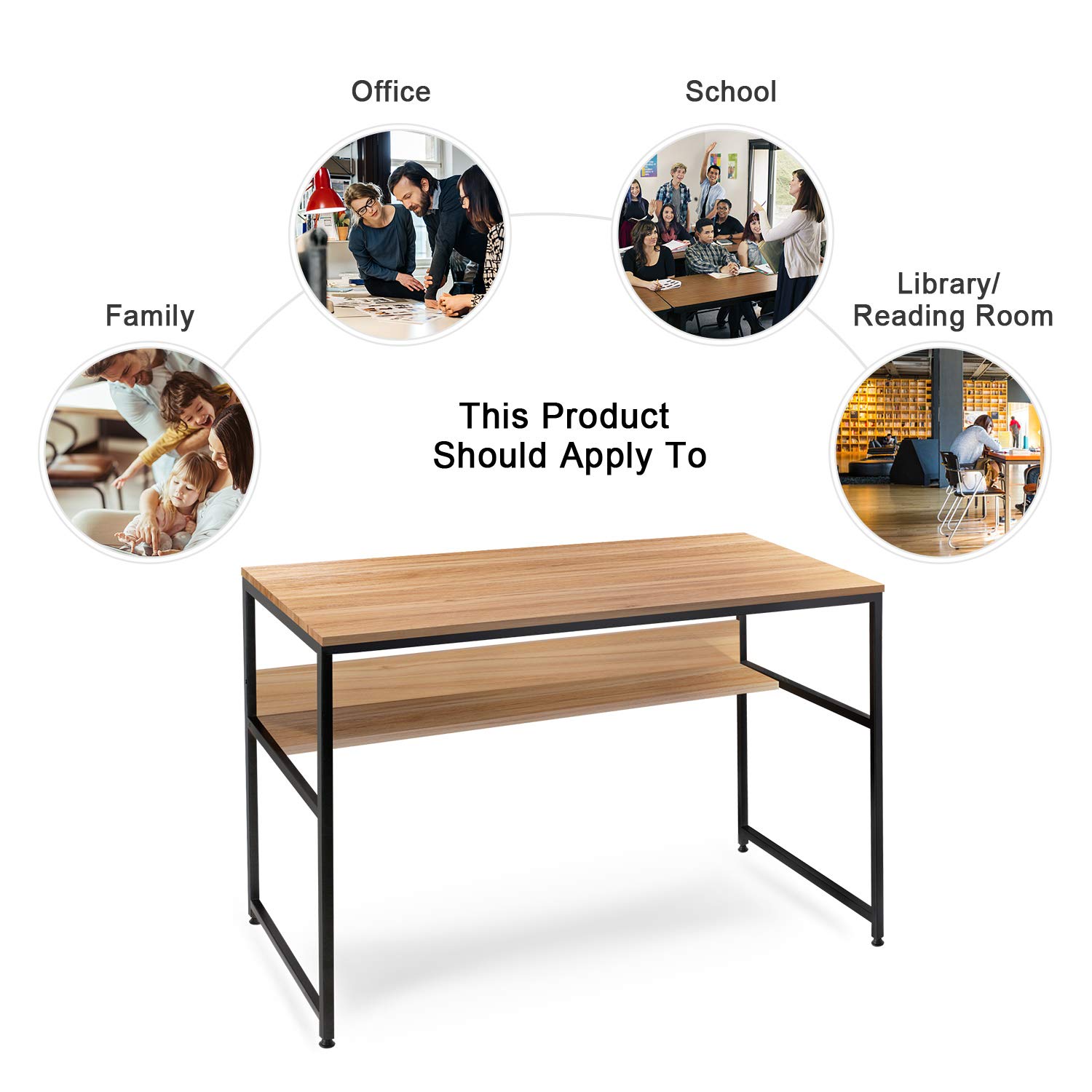 HOMEKOKO 47 inches Computer Desk with Storage Bookshelf Home Office Study Desk Table with Metal Frame
