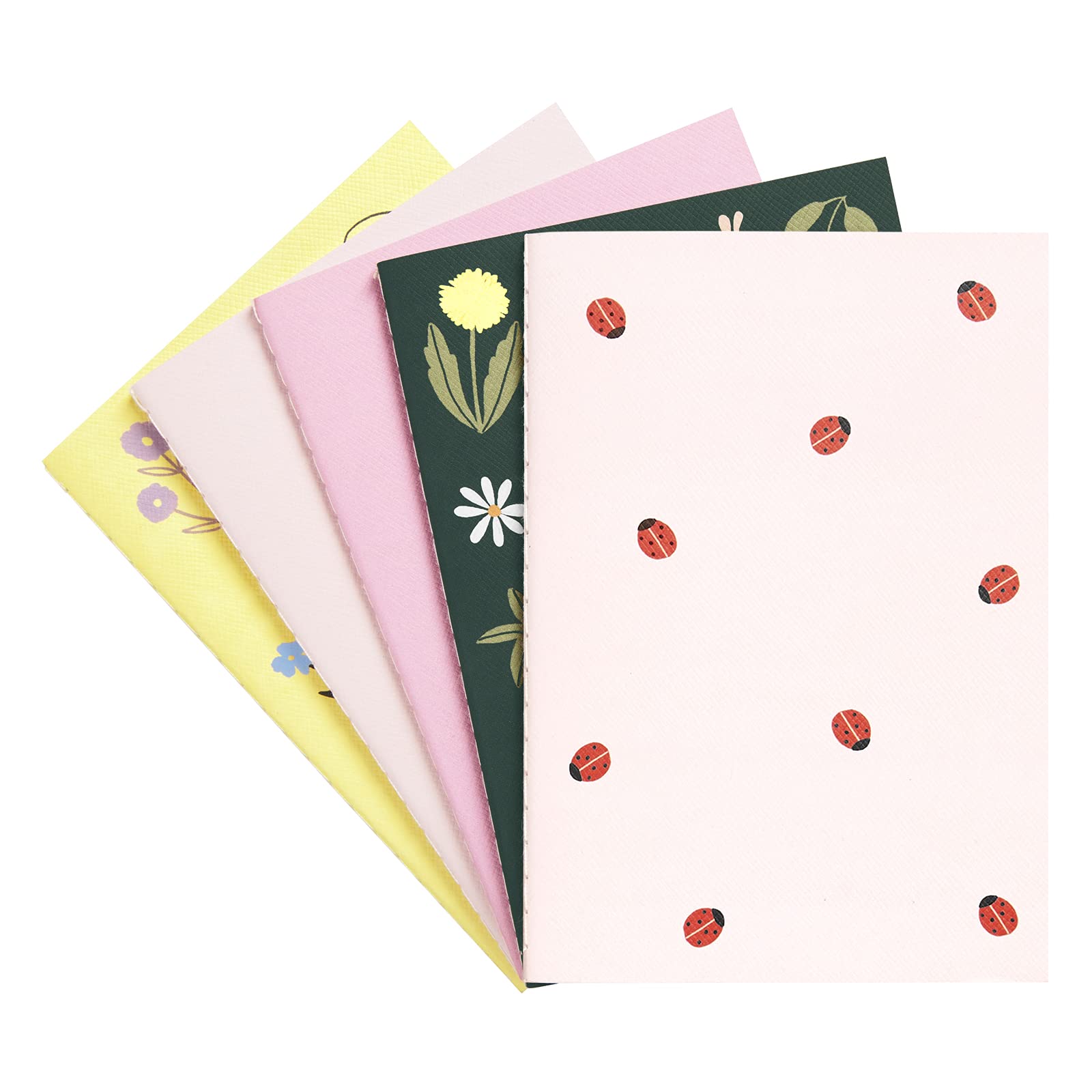 kikki.K Slow Down Collection - A6 Stitch Notebooks 5pk in Multi-Color, 5 Unique Illustrated Designs, Perfect for Taking Notes, Lined Paper, 52 Pages, 5.83" L x 4.13" W x 0.20" H