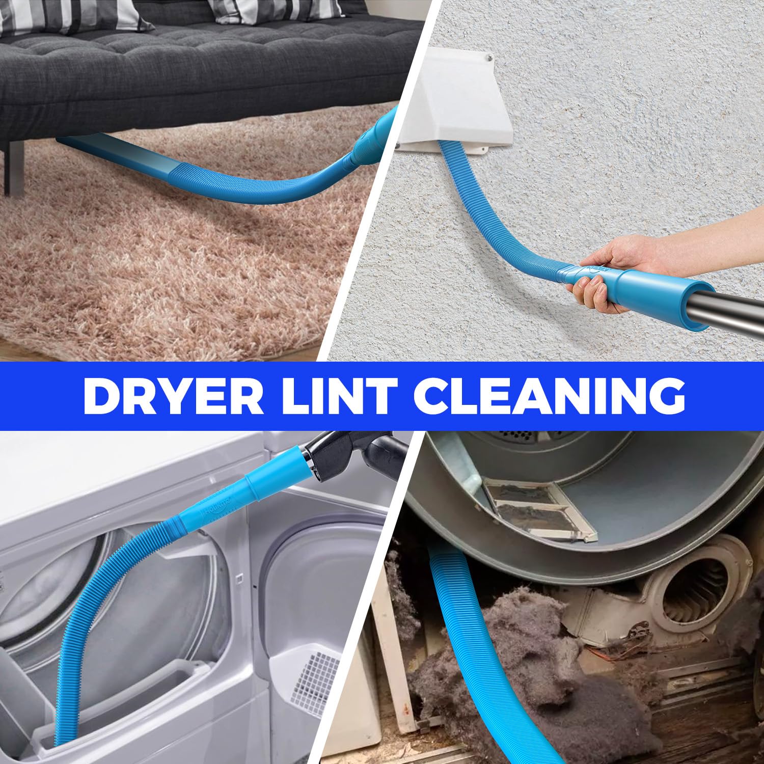 Holikme 9 Pieces 40 Feet Dryer Vent Cleaner Kit, Dryer Cleaning Tools & Lint Remover Sets, Include Flexible Lint Brush with Drill Attachment, Laundry Lint Vacuum Hose, Clothes Dryer Lint Trap Brush