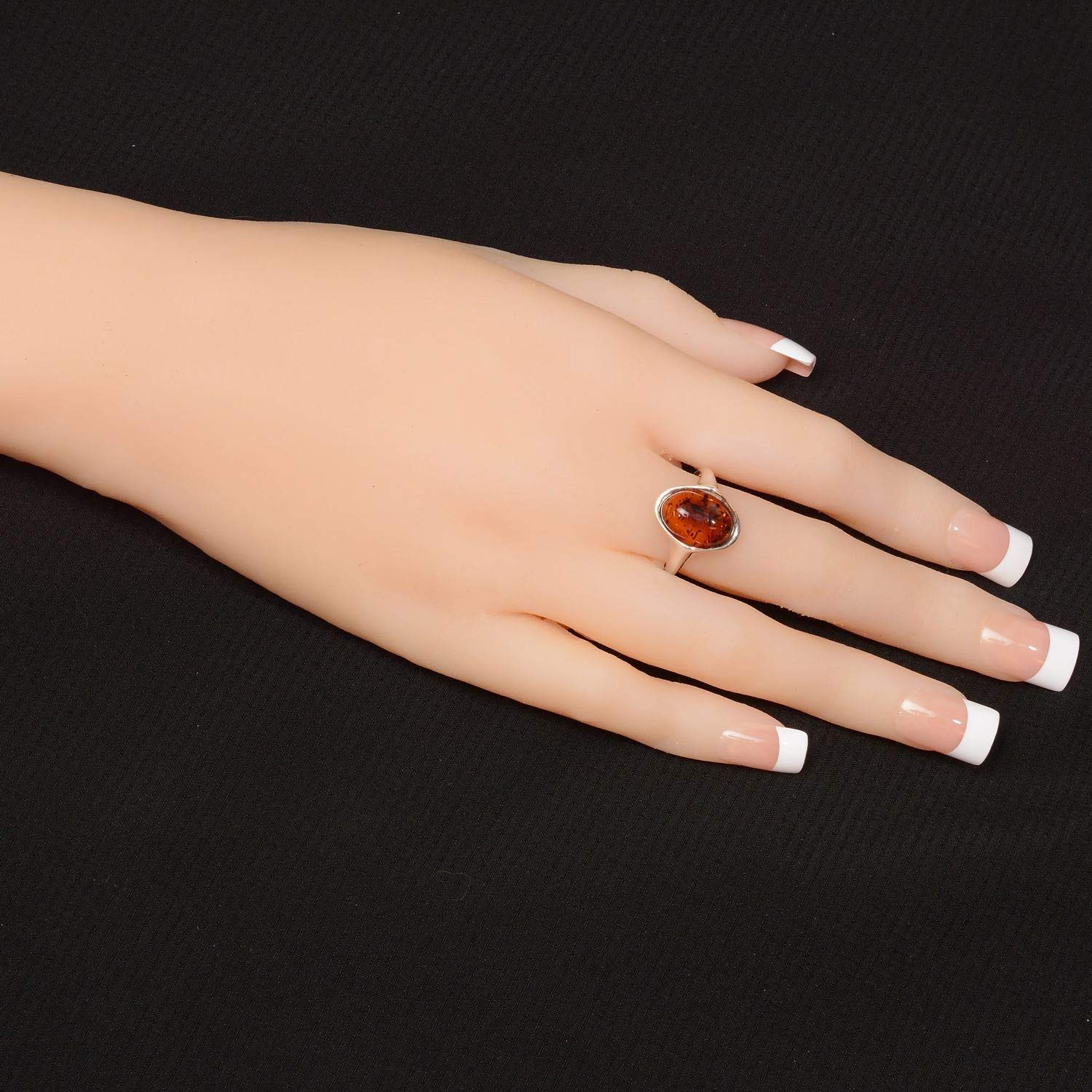 HolidayGiftShops Sterling Silver and Baltic Honey Amber Adult Ring Abigail- size 8