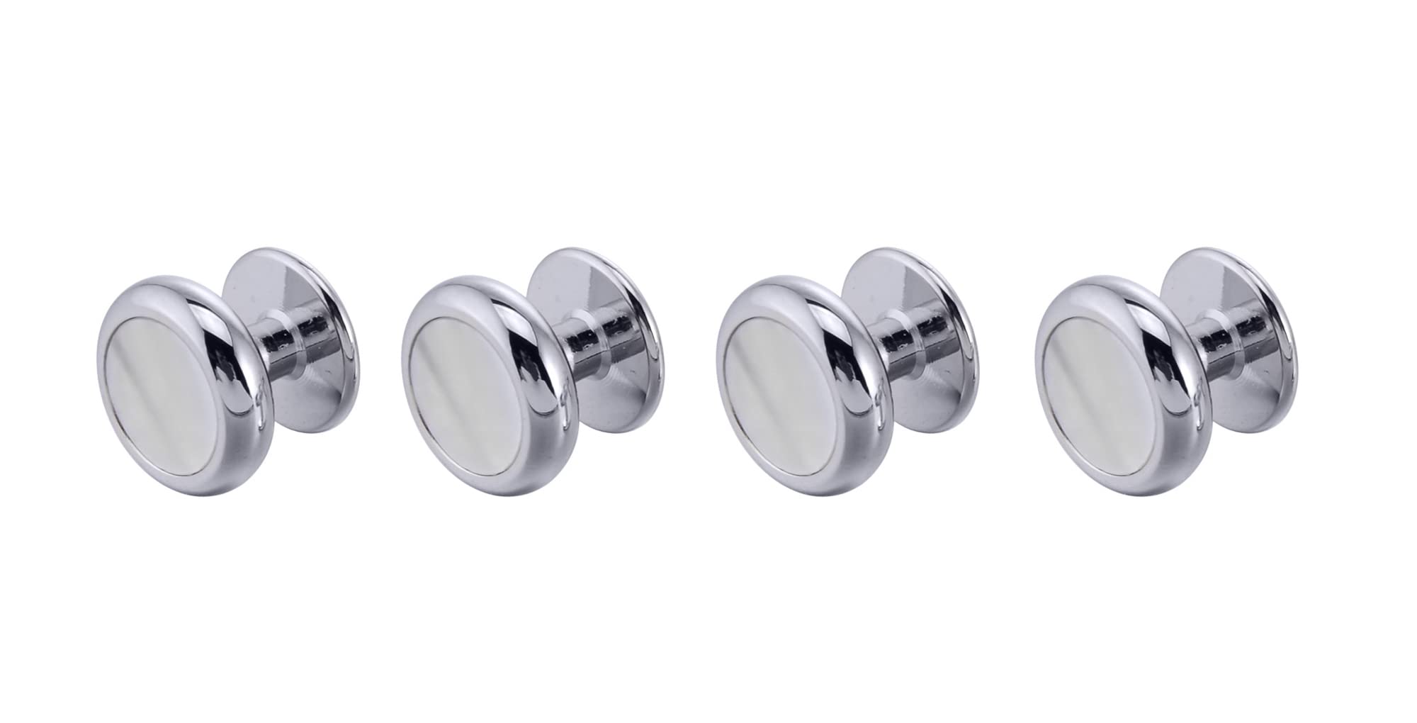 Jonwo 4pcs Men's Tuxedo Studs Mother of Pearl Stainless Steel Men Shirt Studs Button Set Wedding Party Business (Silver 4pcs Studs)