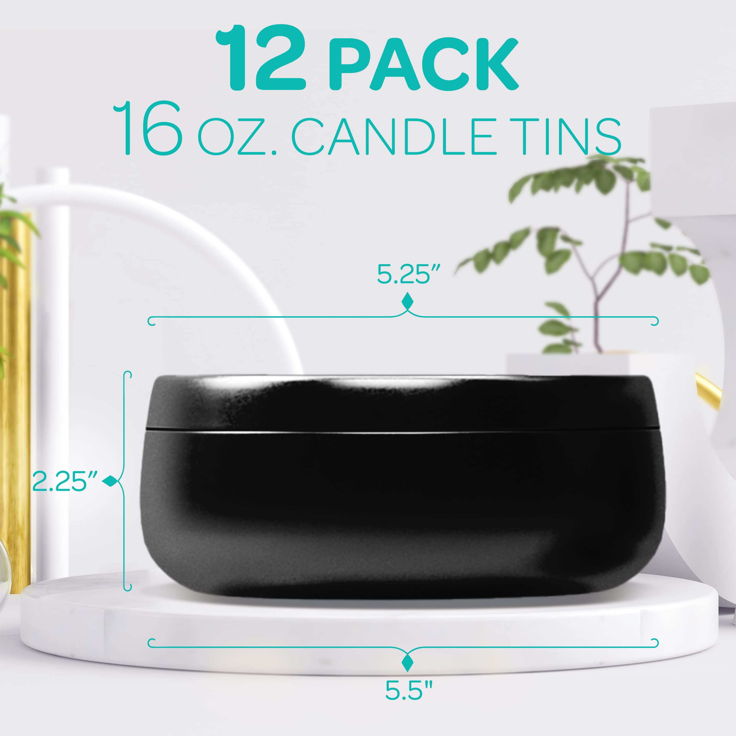 Hearts & Crafts Black Candle Tins 16 oz with Lids - 12-Pack of Bulk Candle Jars for Making Candles, Arts & Crafts, Storage, Gifts, and More - Empty Candle Jars with Lids