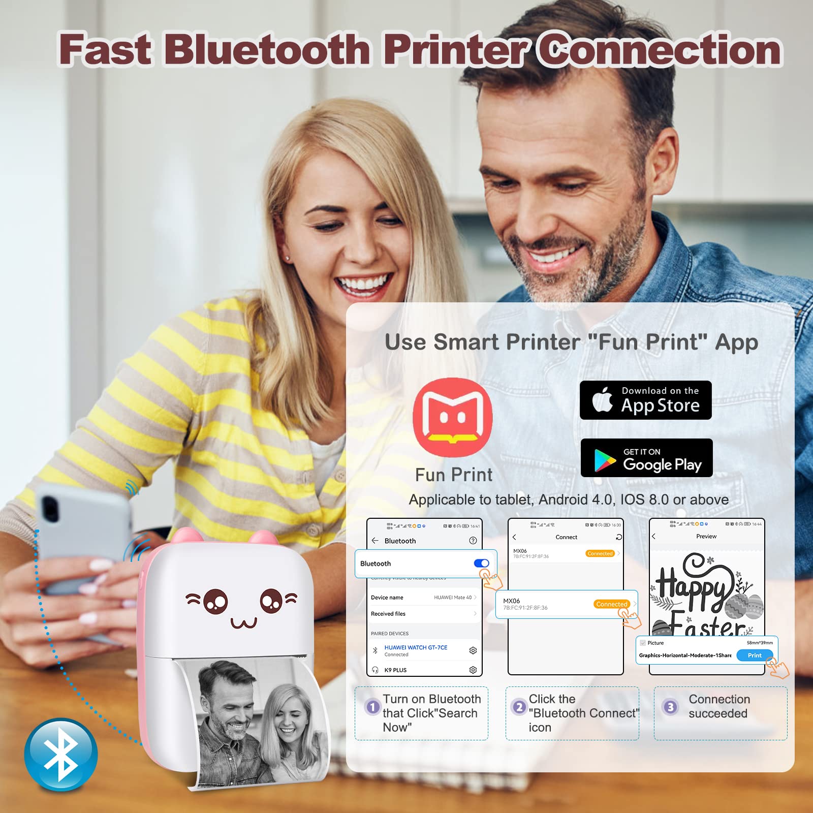 Zeacool Mini Pocket Printer,Portable Thermal Printer for Sticker,Label,Text Memo,Receipt,Photo,BT Inkless Printing,Gifts for Kids,Wireless Bluetooth Printer Compatible with iOS and Android (Pink)