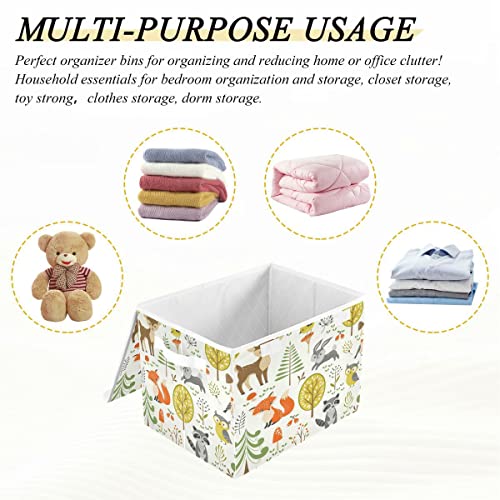 Storage Bins with Lids Foldable Storage Baskets Storage Cubes Collapsible Closet Organizer Containers with Cover Cute Woodland Animals Trees Mushrooms and Berries for Home Office Organizer Closet, She