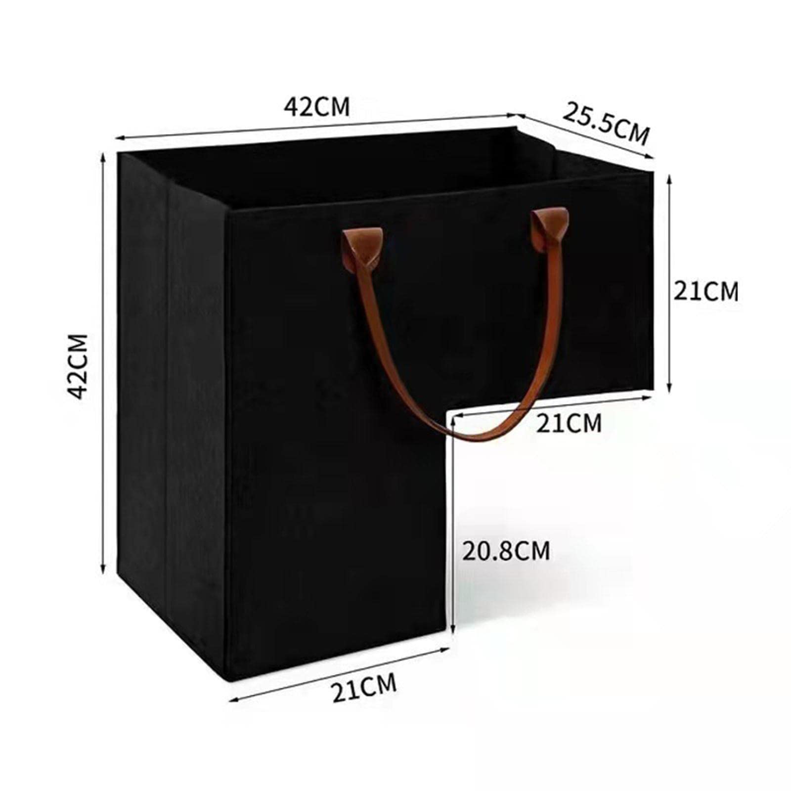 KLKCMS 2Pieces Stair Basket with Leather Handle for Carpeted Stairs, Staircase Basket for Wooden Stairs, Foldable Basket Organizer for Office, Black and Brown