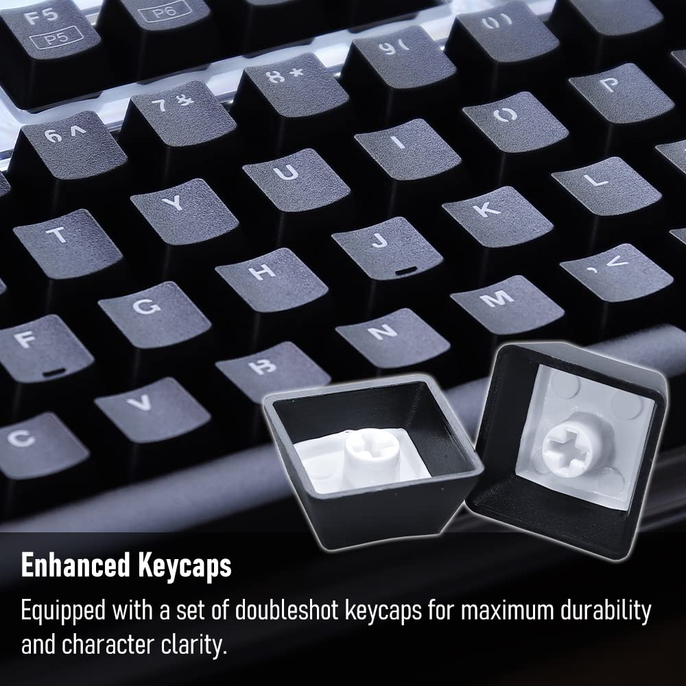 i-rocks K76M Custom Silent Mechanical Keyboard 104 Keys, with Swappable Panel (4 Skins Included), Transparent Housing and Onboard Memory for Macro Recordings (i-rocks Silent Brown Switches, Pink)