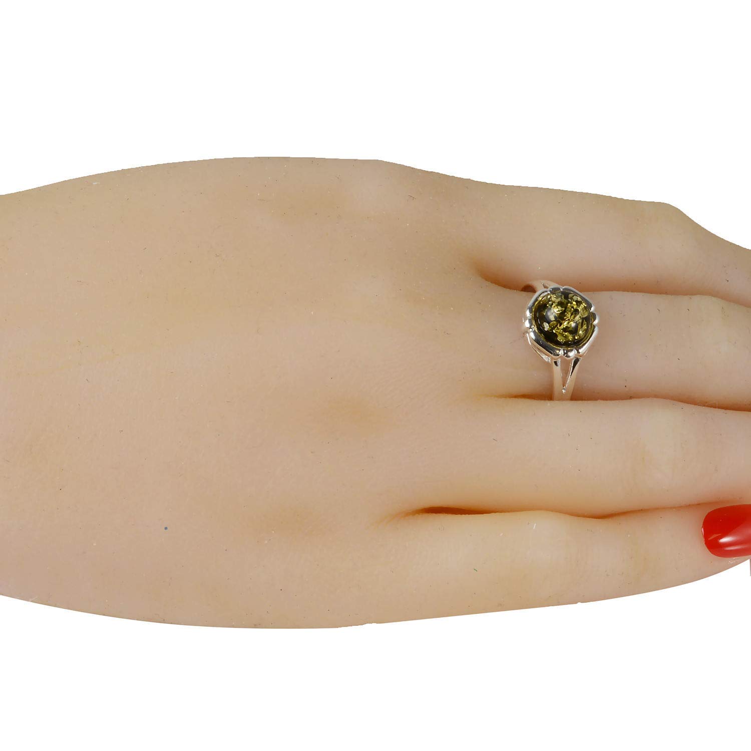 HolidayGiftShops Sterling Silver and Baltic Green Amber Adult Ring Clara- Size 8