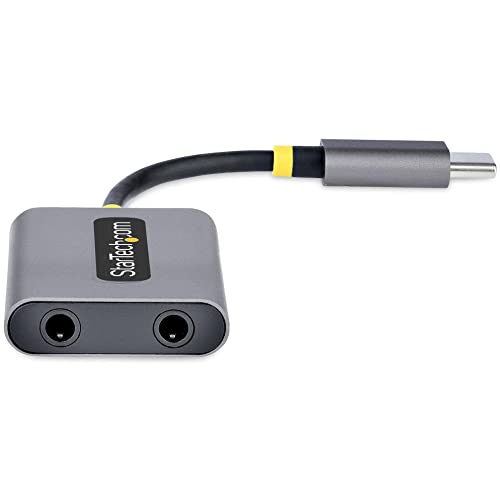 StarTech.com USB-C Headphone Splitter, USB Type C Dual Headset Adapter w/Mic Input, USB C to 3.5mm Audio Adapter/Earphone Dongle, USB C to Audio Jack/Aux Output, 24-bit DAC (USBC-Audio-Splitter)