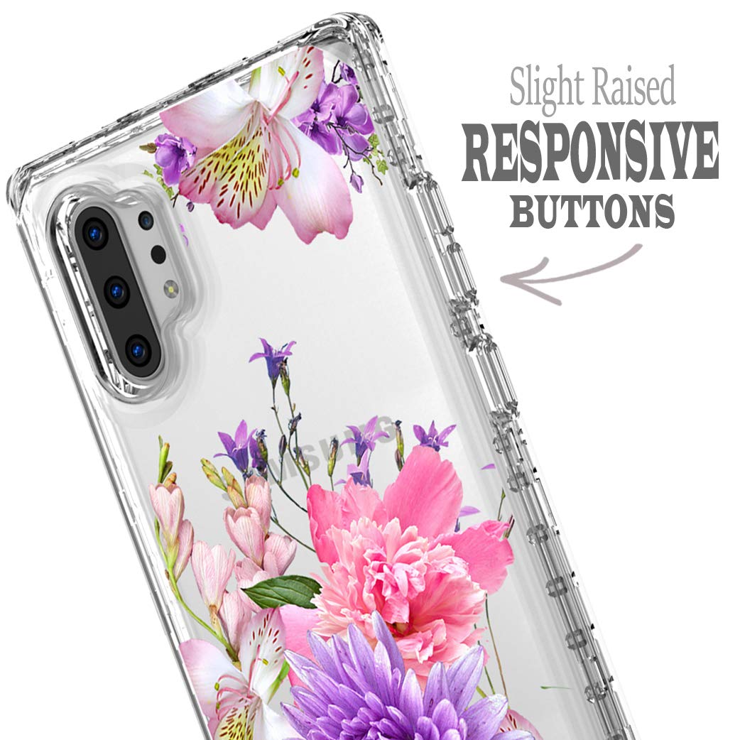 IN4U Galaxy Note 10 Plus Case, Full Body Military Grade Shockproof Transparent 3in1 Flower Design 360 Protective Cover Without Built-in Screen Protector for Samsung Galaxy Note 10 Plus (Floral)