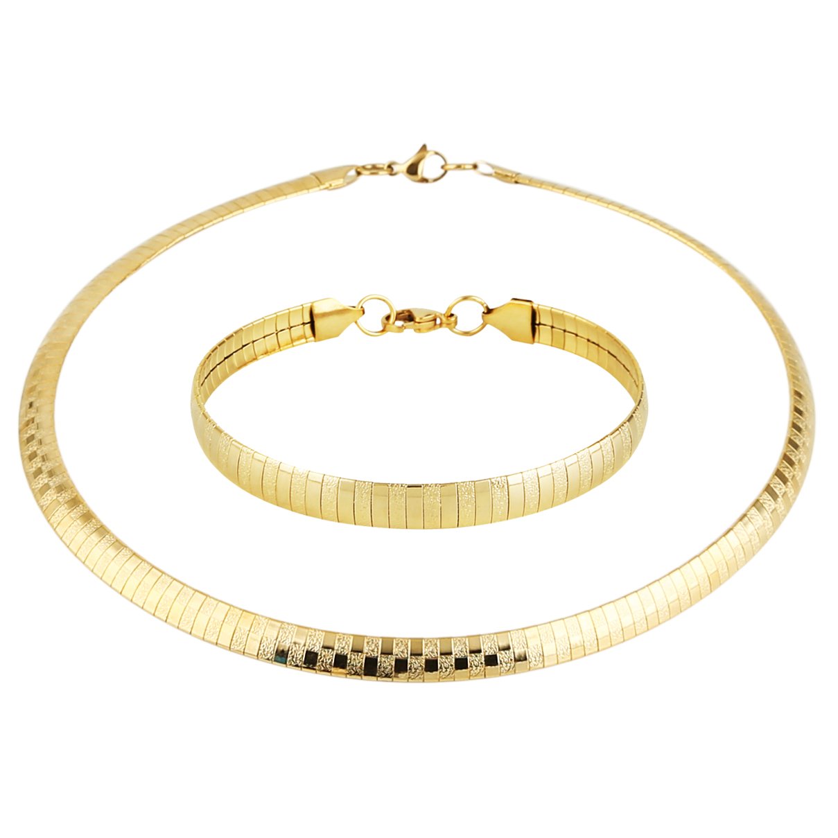HZMAN Stainless Steel Omega Chain 8mm Solid 18 inch Necklace and 8.5 inch Bracelet Set