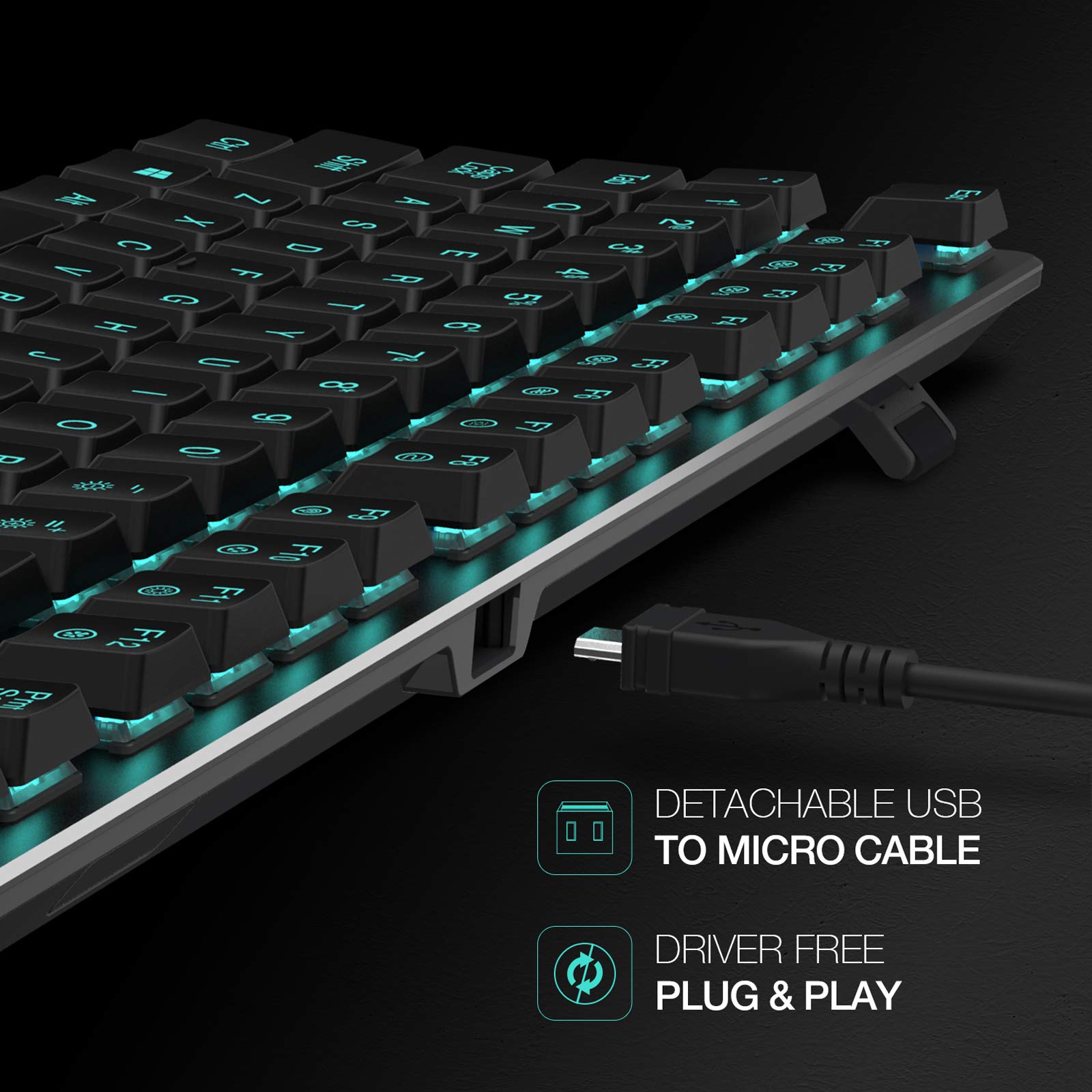havit Mechanical Keyboard Backlit Wired Gaming Keyboard Extra-Thin & Light, Kailh Latest Low Profile Blue Switches, 87 Keys N-Key Rollover (Black)
