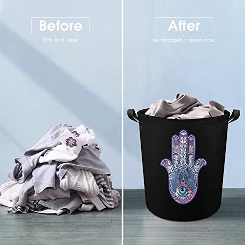 Tribal Fatima Hand Large Laundry Basket Hamper Bag Washing with Handles for College Dorm Portable