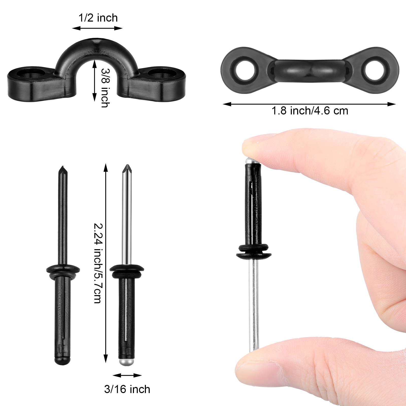 Hotop 12 Pieces Kayak Pad Eye Tri-Grip Rivet and 20 Pieces 3/16 Inch Deep Water Long Grip Tri-Grip Tri-Fold Tri Bulb Mounting Rivet for Installing Kayak, Canoe and Boat Accessories