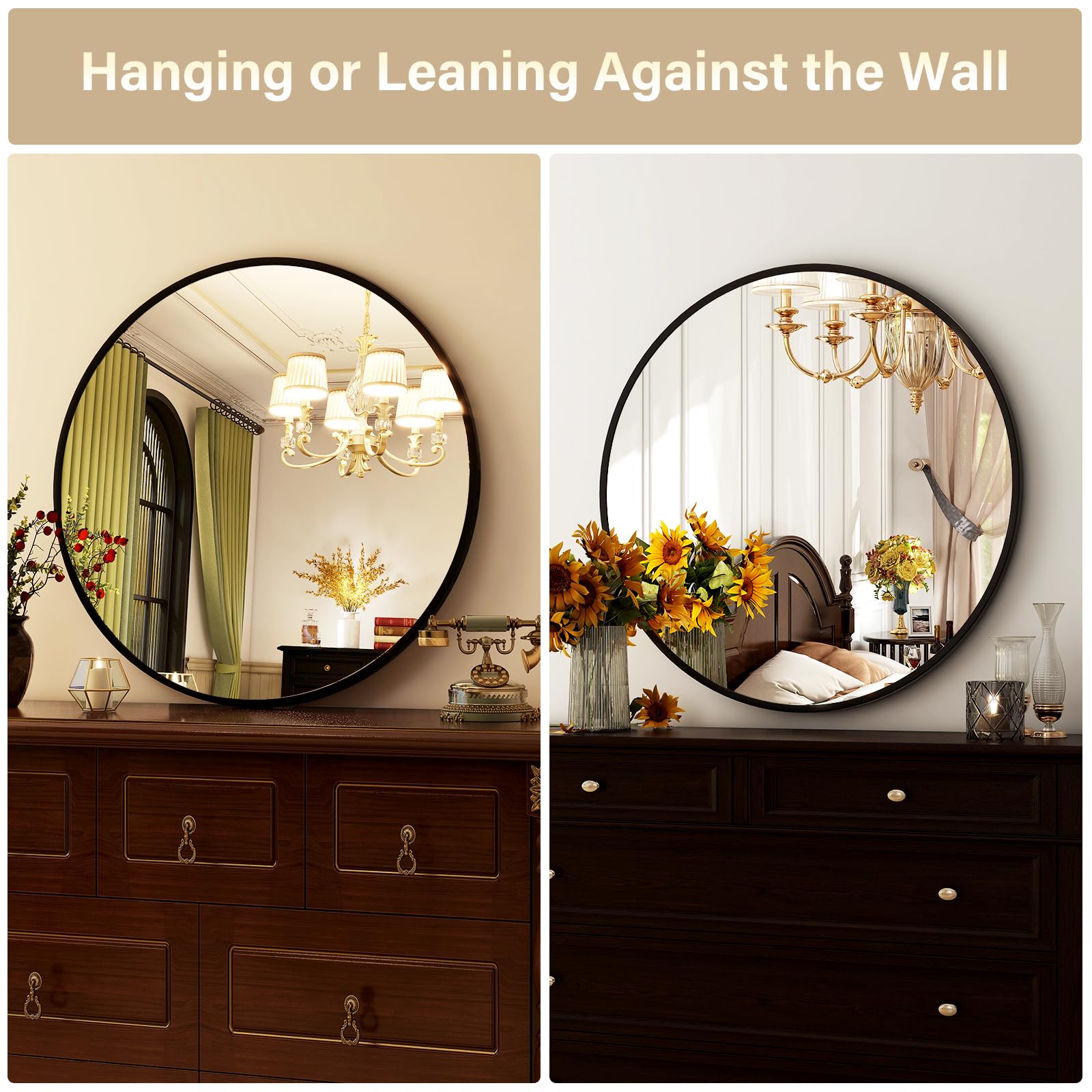 HARRITPURE Round Mirror 30 Black Wall Mounted Circle Mirrors Vanity Mirror with Brushed Aluminum Alloy Frame Modern Decoration for Bathroom, Living Room, Vanity, Bedroom, Entryway