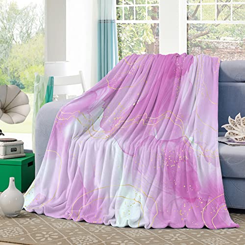 Throw Blanket- Watercolor Pastel Marble Soft Warm Plush Fleece Bed Throw,60x80In Flannel Blankets Abstract Golden Lines Bedding Throws for Women/Men Bedroom Living Room Office Decor Fantasy Art