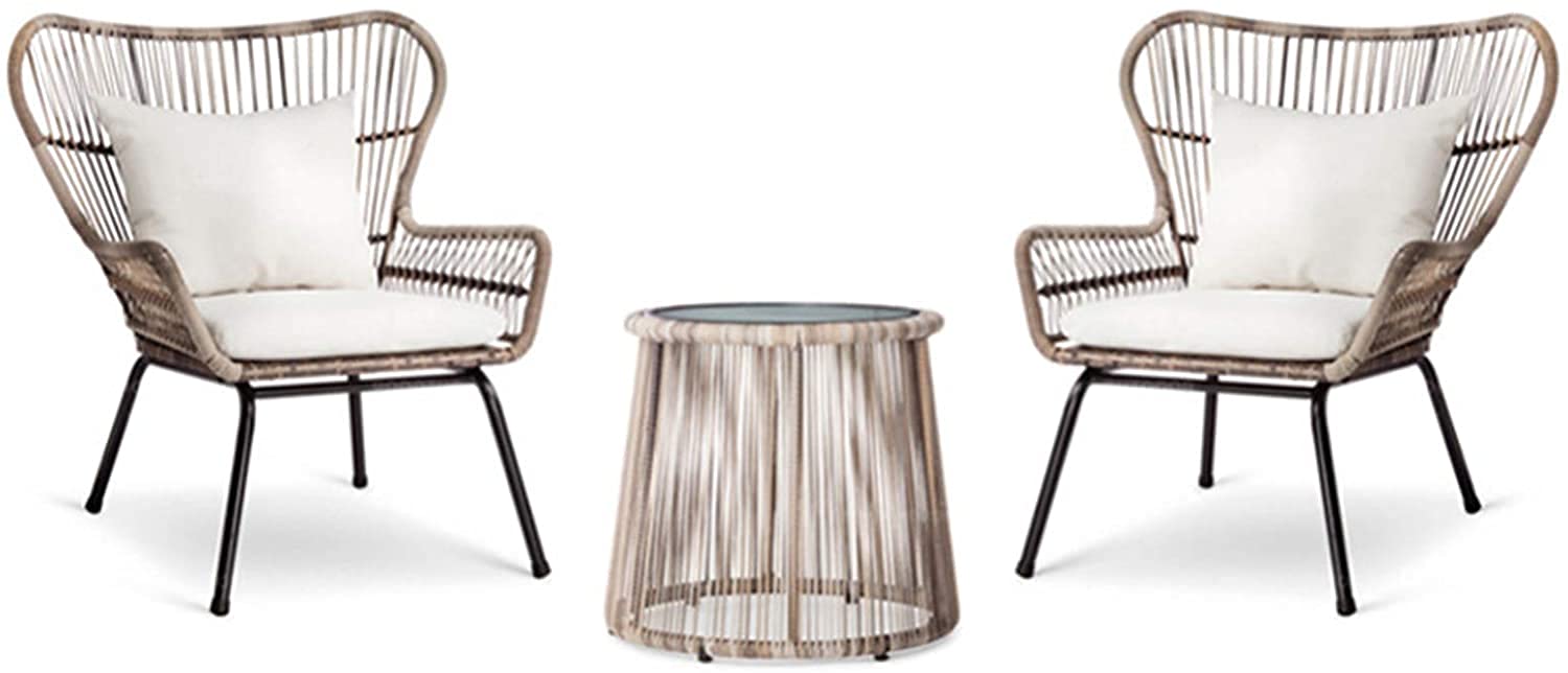 HAVMAK Outdoor Meeting Conversation Coffee Table Set, Outdoor Leisure Table and Chair Combination Courtyard Terrace Three-Piece Wicker Coffee Table Garden Rattan Sets