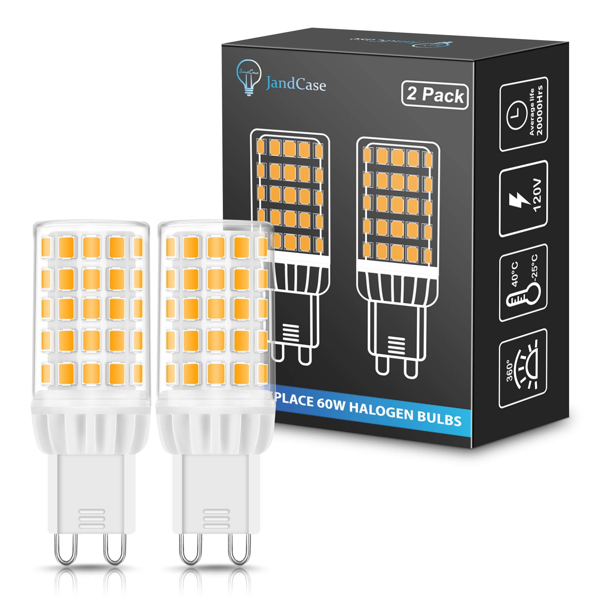 JandCase G9 LED Bulb Dimmable, G9 LED Light Bulbs, 6W (60W Halogen Equivalent), Soft White 3000K, 600LM, G9 Bi-pin Base, 360° Beam Angle, for Home Lighting, Ceiling Lamp, Chandelier, 2 Pack