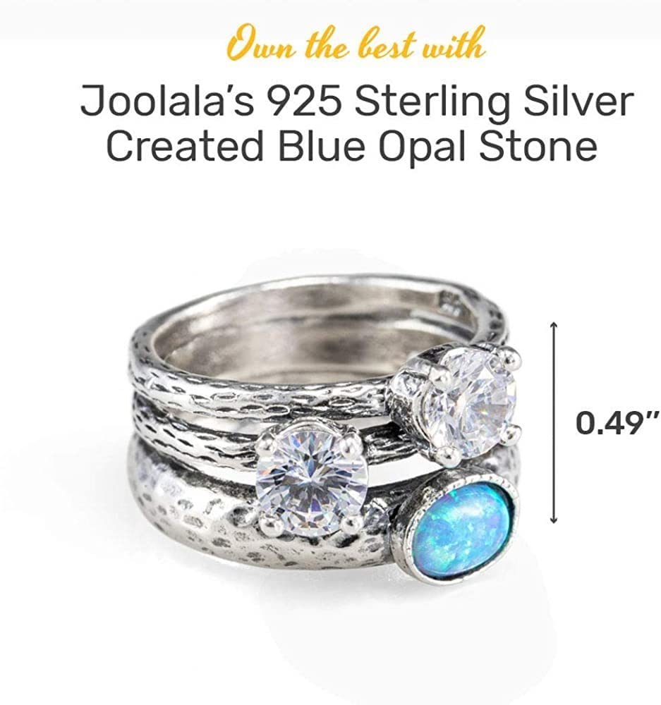 Joolala 1 Carat Round White Cubic Zirconia and Oval Blue Fire Opal Stylish Ring in 925 Sterling Silver - for Women, Size 5