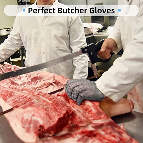 Schwer Highest Level Cut Resistant Stainless Steel Metal Mesh Chainmail Glove Butcher Glove for Meat Cutting Food Processing Knife Sharpening Oyster Shucking Kitchen Mandoline Slicing Fish Fillet(L)