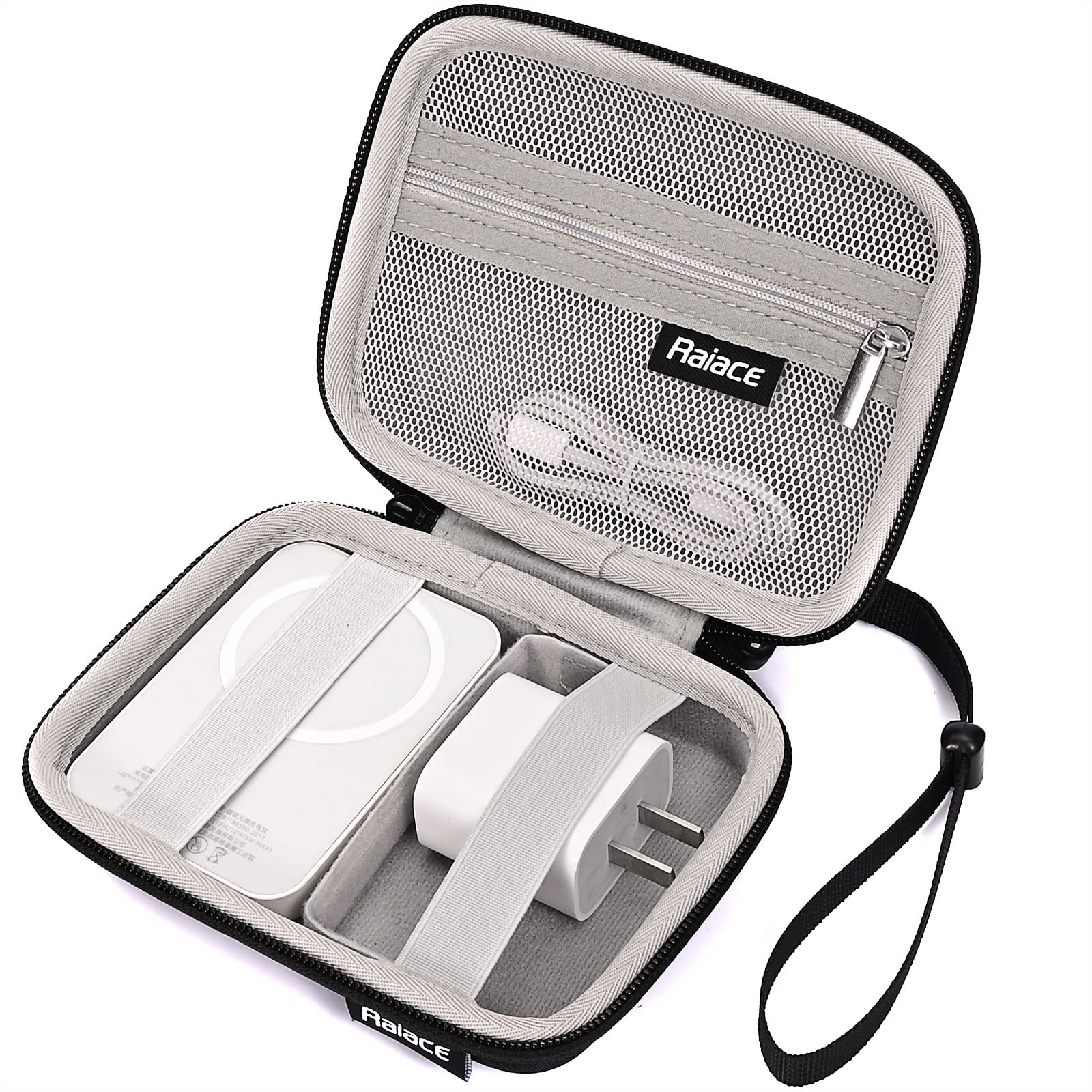 RAIACE Hard Storage Case Compatible with MagSafe Battery Pack, Hard EVA Travel Protective Case for MagSafe Battery Pack, Mesh Pocket for Accesories. (Case Only) - Black(Gray Lining)
