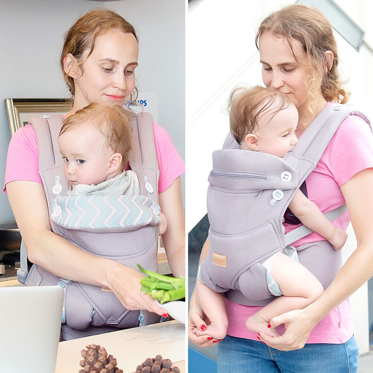 Infant Baby Holder Carrier Backpack Ergonomic with Head Support Padded Shoulder Straps Front and Back for Newborn Toddler Wrap in All Season,Grey