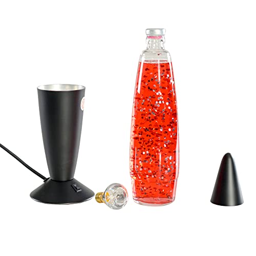IIDSA Glitter Lamp Black Base, Red Liquid 16 inch, Decorative Table Lamp for Any Area of Your Home (Bulb and Extra Bulb).